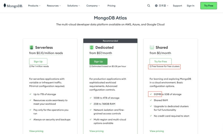 MongoDB Atlas で無料の Shared Cluster を使ってみた – mnrst